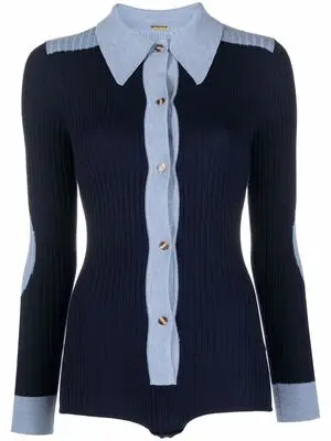 Dodo Bar Or Ribbed-knit Polo Bodysuit