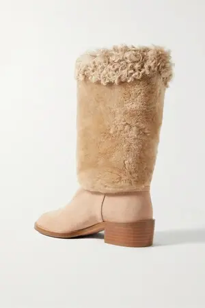 AQUAZZURA 45 Shearling And Suede Boots - Neutrals