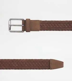 TOD'S Woven Suede Belt With Branded Buckle