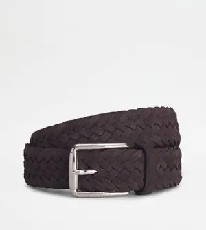 TOD'S Woven Suede Belt - Brown