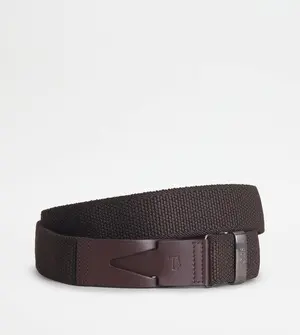 TOD'S Greca Canvas And Leather Belt - Brown