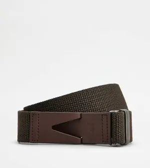 TOD'S Greca Canvas And Leather Belt - Brown