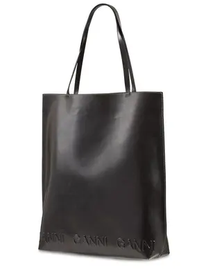 GANNI Large Banner Recycled Leather Tote Bag - Black