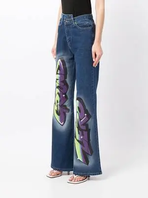 GROUND ZERO Graffiti-logo Flared Jeans