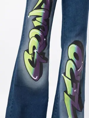 GROUND ZERO Graffiti-logo Flared Jeans