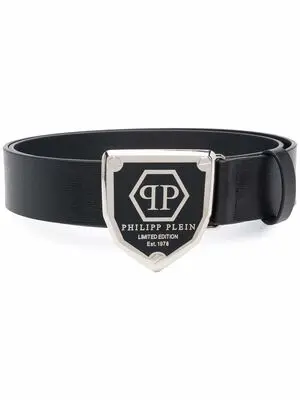 Philipp Plein Leather Belt With Logo Plaque - Black