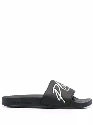 Philipp Plein Embossed Logo Slides - Black