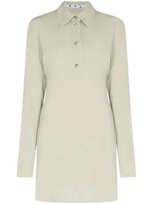 Off-White Polo Collar Long-sleeve Dress