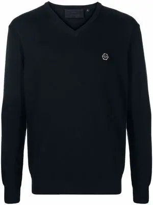Philipp Plein Logo-patch V-neck Jumper - Blue