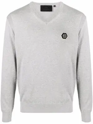 Philipp Plein Logo-patch V-neck Jumper - Grey