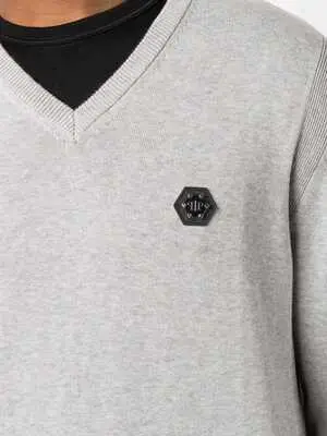 Philipp Plein Logo-patch V-neck Jumper - Grey
