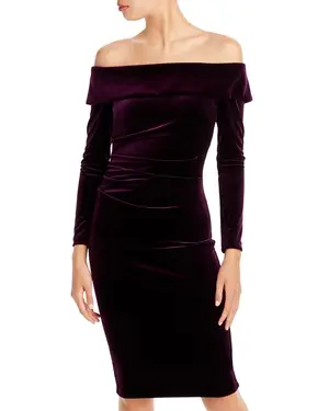 Aqua Off The Shoulder Velvet Dress