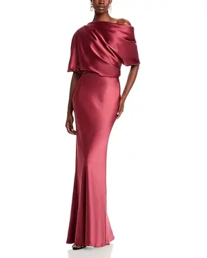 Amsale Amsale Draped Satin One-Shoulder Gown Cayenne