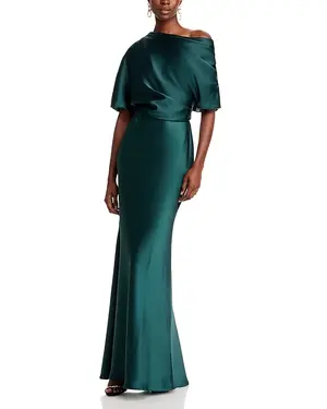 Amsale Amsale Draped Satin One-Shoulder Gown Hunter