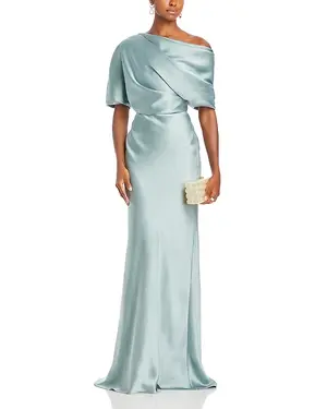 Amsale Amsale Draped Satin One-Shoulder Gown Jade