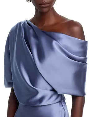 Amsale Draped Satin One-shoulder Gown - Slate