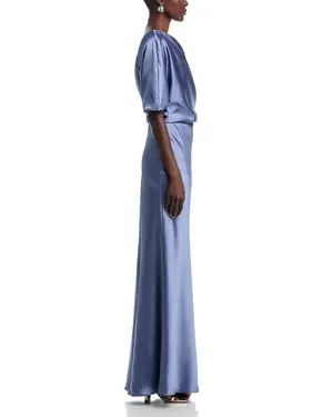 Amsale Draped Satin One-shoulder Gown - Slate