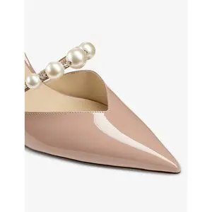 JIMMY CHOO Aurelie 85 Pearl-embellished Patent-leather Courts - Ballet Pink/white