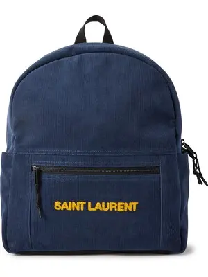 Saint Laurent Logo-Embroidered Cotton-Corduroy Backpack  display picture 1