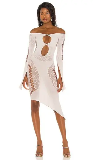 poster dress GIRL beaded pearls Charlotte Lace Sleeved Bodycon Midi