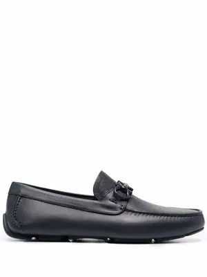 FERRAGAMO Embossed-logo Leather Loafers - Blue