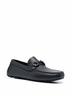 FERRAGAMO Embossed-logo Leather Loafers - Blue