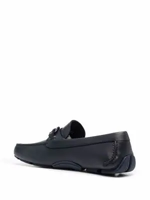 FERRAGAMO Embossed-logo Leather Loafers - Blue
