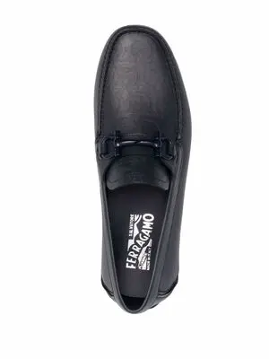 FERRAGAMO Embossed-logo Leather Loafers - Blue