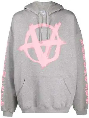 Vetements Anarchy Logo-Print Fleece Hoodie In Grey - 48% Off