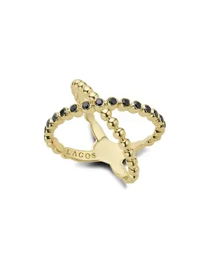 Lagos 18k Gold & Black Diamond Crossover Ring - Black/gold