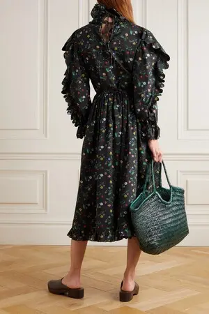 Horror Vacui Ruby Scalloped Floral-print Cotton-poplin Midi Dress