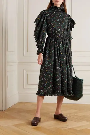 Horror Vacui Ruby Scalloped Floral-print Cotton-poplin Midi Dress