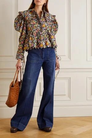 Horror Vacui Lisi Scalloped Floral-Print Cotton-Corduroy Blouse In