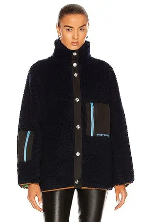 Sandy Liang Tooth Fleece Jacket In Navy