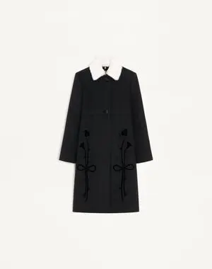 Valentino Garavani Black Compact Drap Coat With Floral Embroidery - Black/white