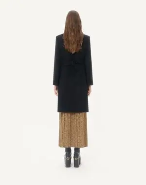 Valentino Garavani Black Compact Drap Coat With Floral Embroidery