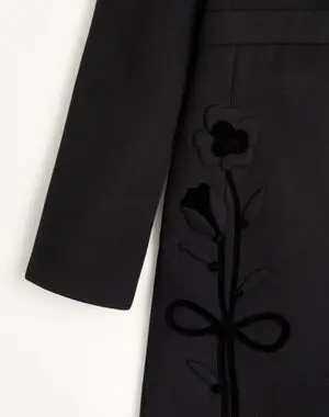 Valentino Garavani Black Compact Drap Coat With Floral Embroidery