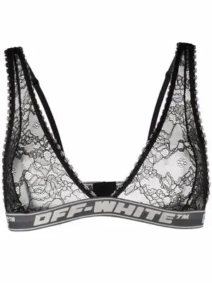 Off-White Logo-tape Detail Lace Bra - Black