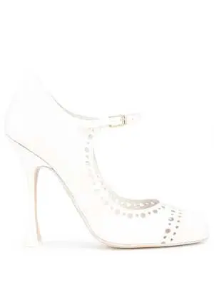 Giambattista Valli Perforated Leather Mary Jane Pumps - White