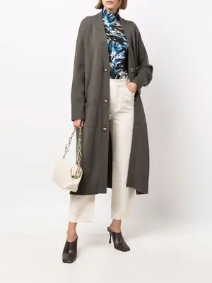 Lorena Antoniazzi Ribbed-sleeve Cashmere Cardigan-coat - Green
