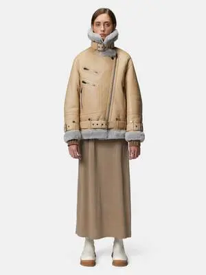 The Arrivals Moya® V Oversized Shearling Moto Jacket - Desert