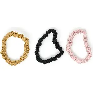 BLISSY 3-pack Skinny Silk Scrunchies - Black/ Gold/ Pink