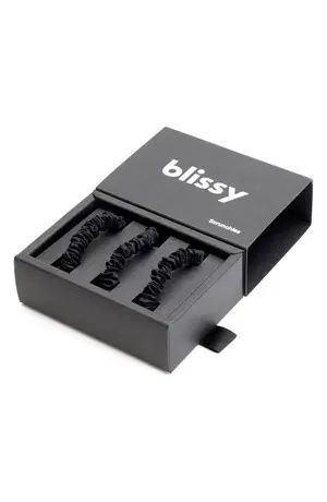 BLISSY 3-pack Skinny Silk Scrunchies - Black