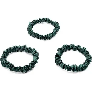 BLISSY 3-pack Skinny Silk Scrunchies - Emerald