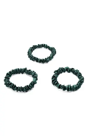 BLISSY BLISSY 3-Pack Skinny Silk Scrunchies Emerald