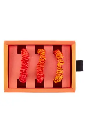 BLISSY 3-pack Skinny Silk Scrunchies - Orange Ombre