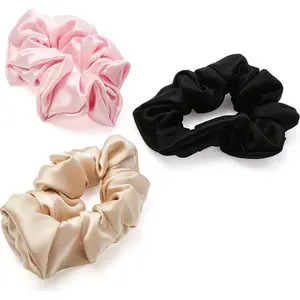 BLISSY 3-pack Silk Scrunchies - Black/gold/pink