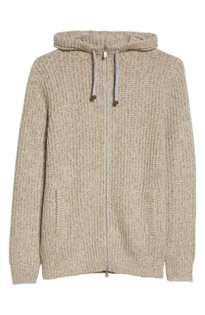 Brunello Cucinelli Ribbed Hooded Cashmere Cardigan