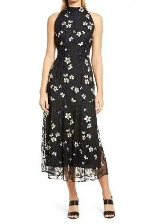 Sam Edelman Sleeveless High Neck Embroidered Maxi Dress