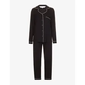 THE NAP CO Rayon Piped Stretch-jersey Pyjama Set - Jet Black/oat Piping